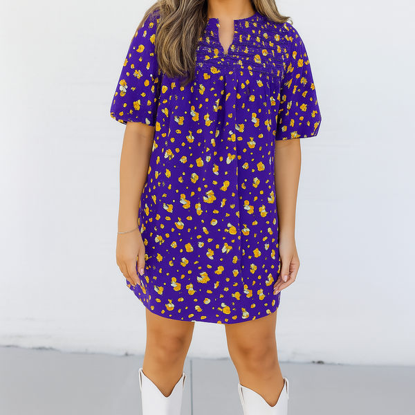 Purple & Yellow Party Animal Game Day Dress Amelia – SASH Clothing Bar