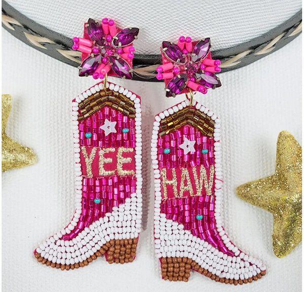 Pink Cowgirl boot beaded Earrings – SASH Clothing Bar