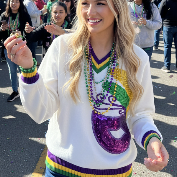 Mardi Gras Mask Sequin Sweatshirt – SASH Clothing Bar